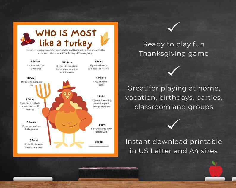 Thanksgiving Turkey Game, Family Party Game (PDF Printable) - Etsy