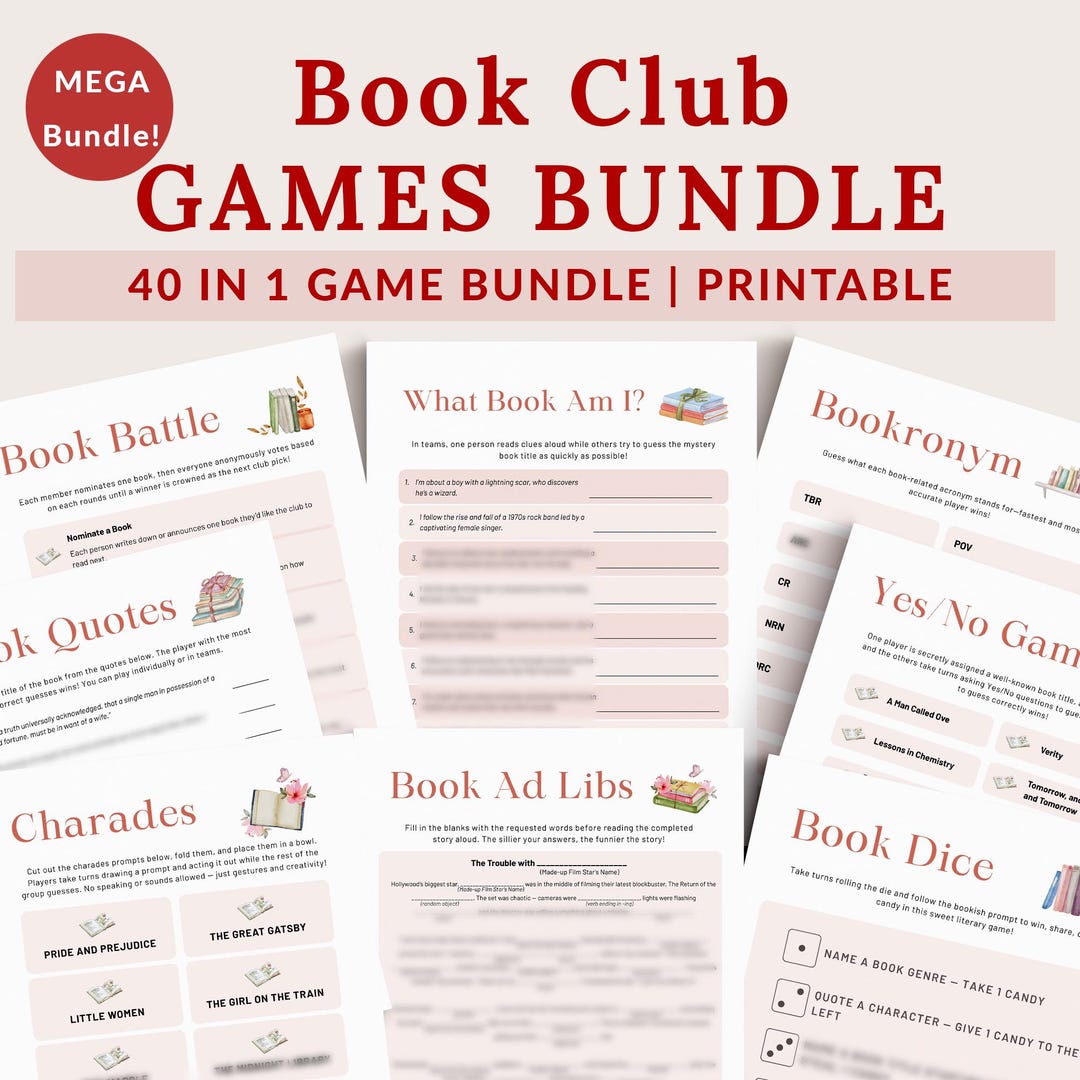 40 Book Club Games Bundle, Printable Book Club Icebreaker Games for ...