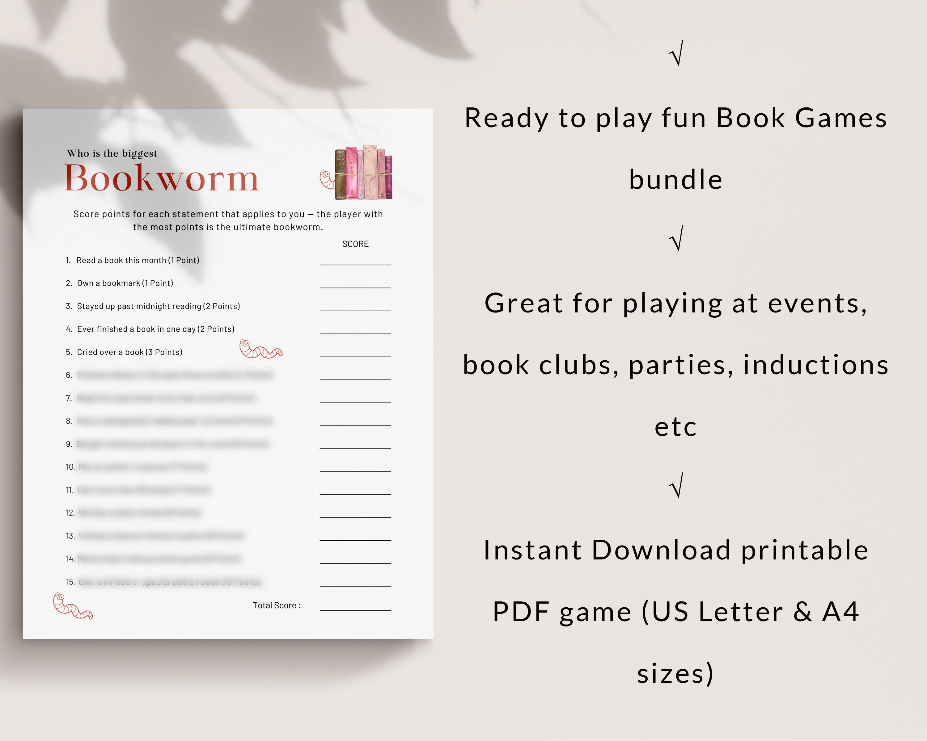 Book Club Games, Book Club Icebreakers, Book Club Activity, Printable ...
