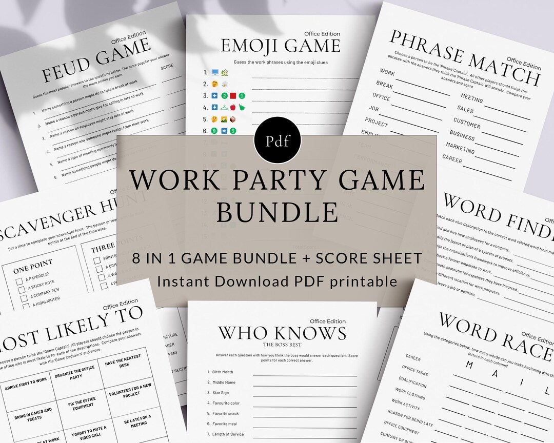 Work Party Games Printable Office Party Game Bundle, Team Party Games ...