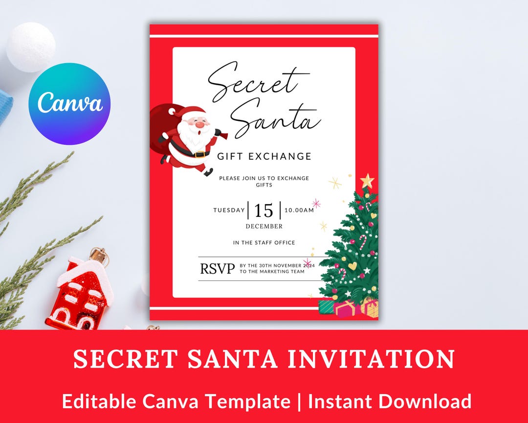 Christmas Secret Santa Invitation Template, Holiday Gift Exchange Party Invitation Canva ...