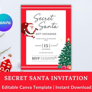 Christmas Secret Santa Invitation Template, Holiday Gift Exchange Party Invitation Canva ...