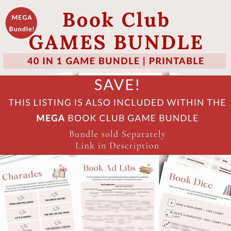 Book Club Game Bundle Printable Reading Group Activities Book Club ...