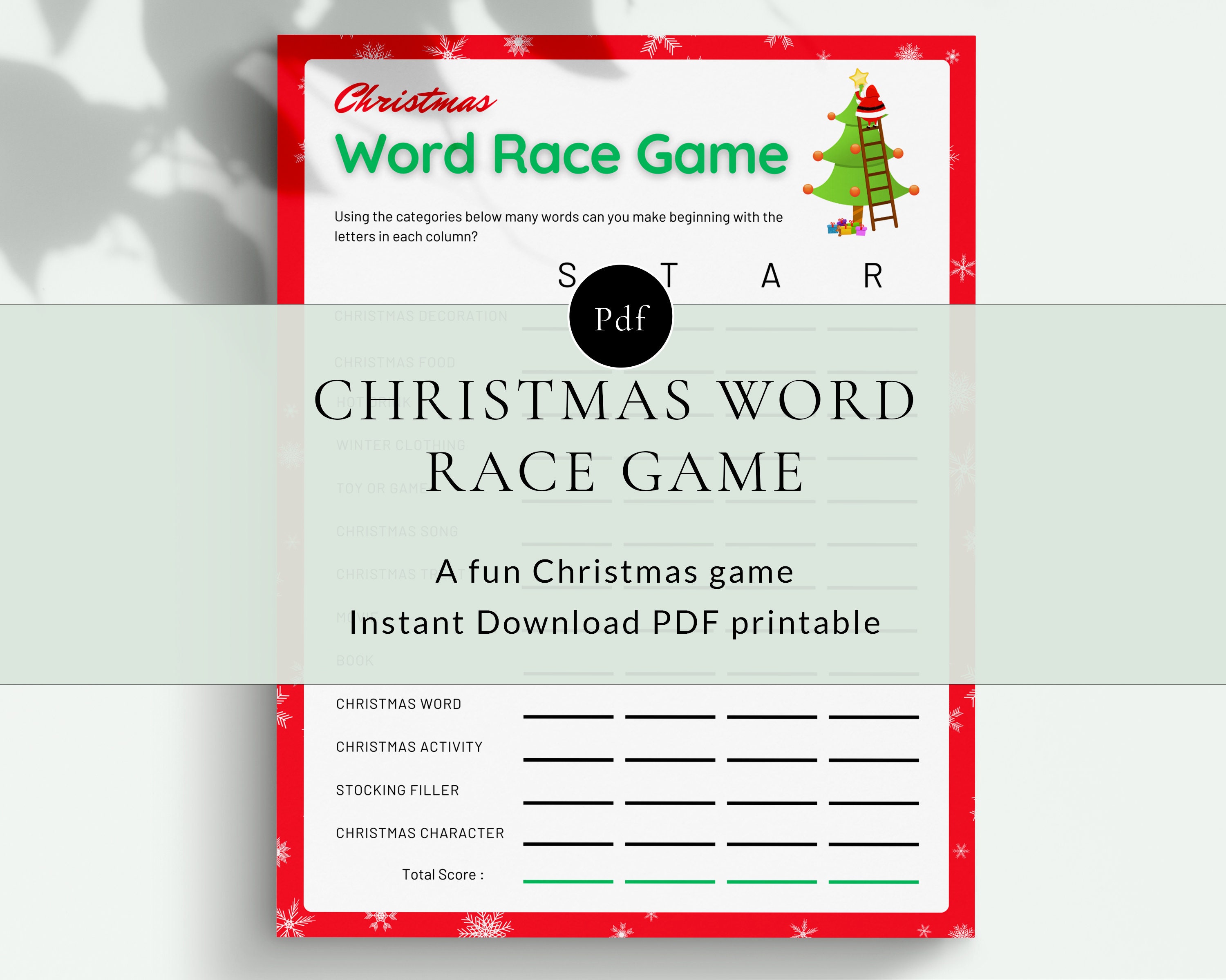 Word Race Christmas Game Scattergories Game Printable, Christmas Family ...