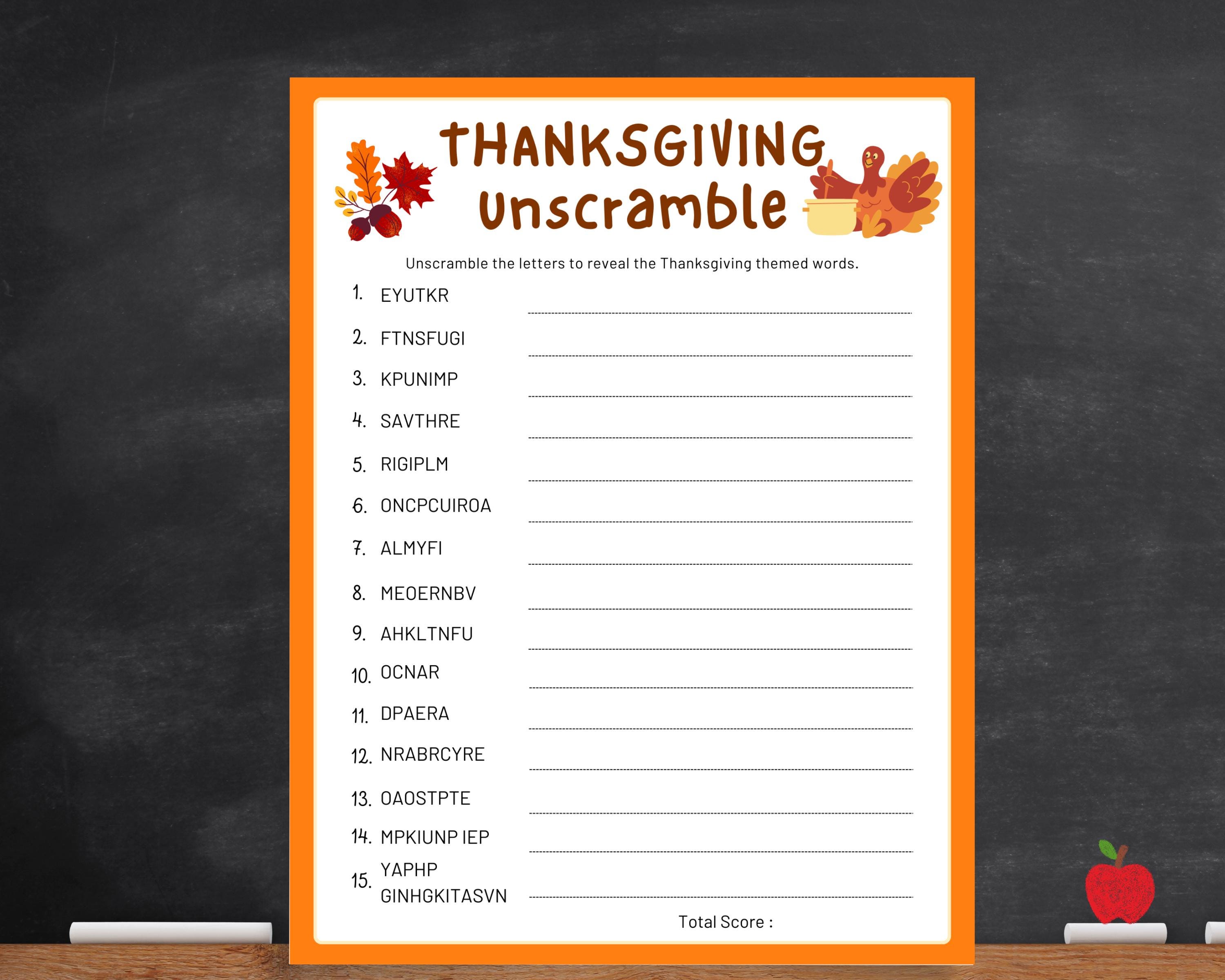 Thanksgiving Unscramble Game, Thanksgiving Family Game, Thanksgiving ...