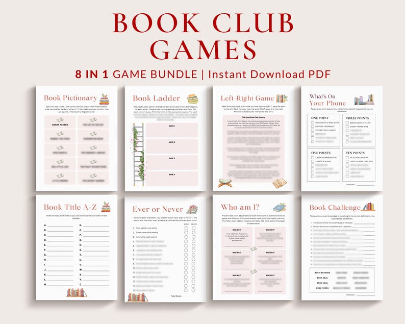 Book Club Game Bundle Printable Reading Group Activities Book Club ...