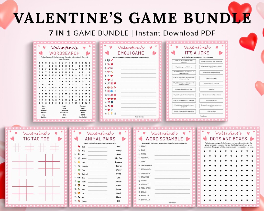 Valentines Day Printable Games, Valentines Games Bundle, Valentines ...