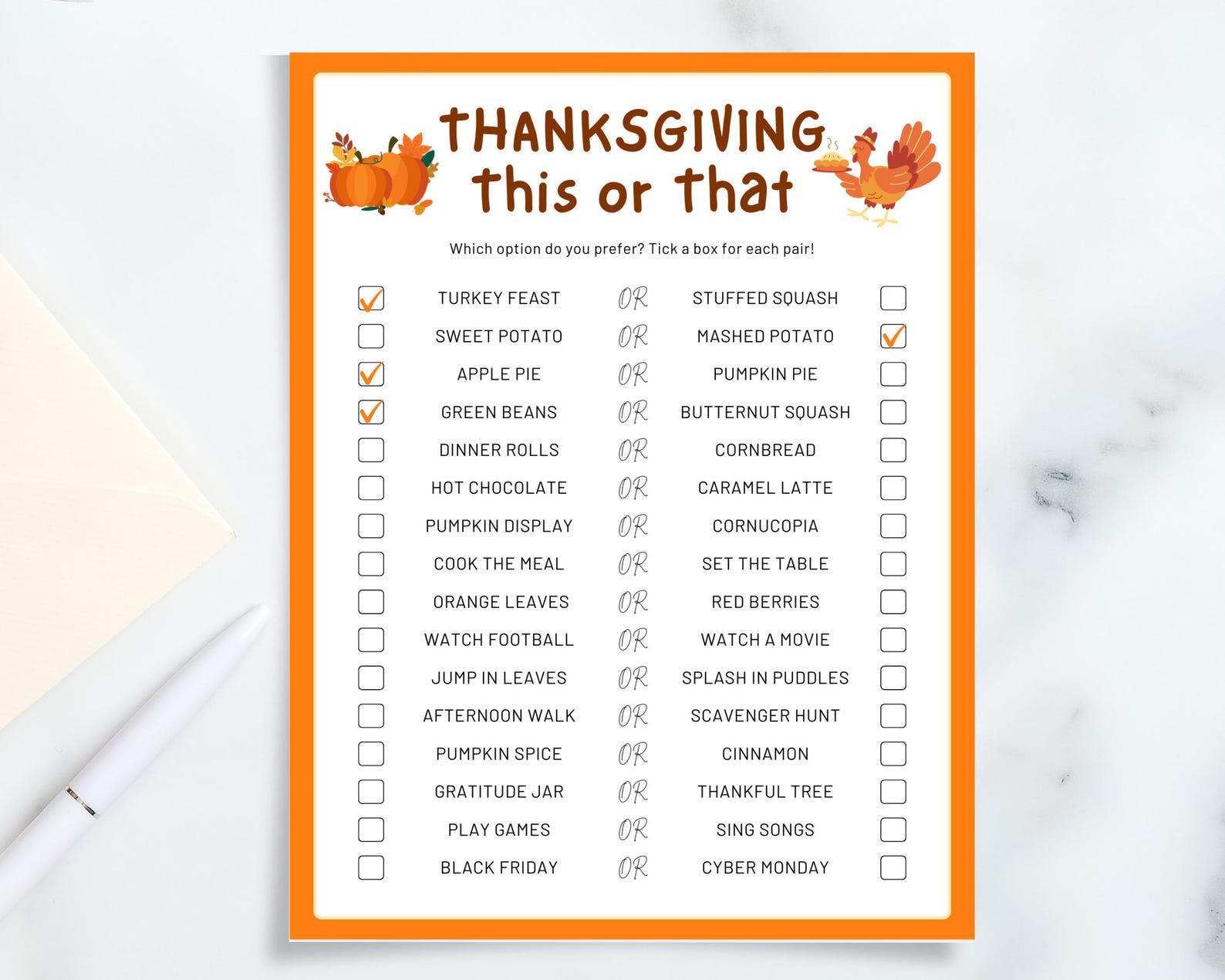 Thanksgiving This or That Game, Thanksgiving Game for Kids ...