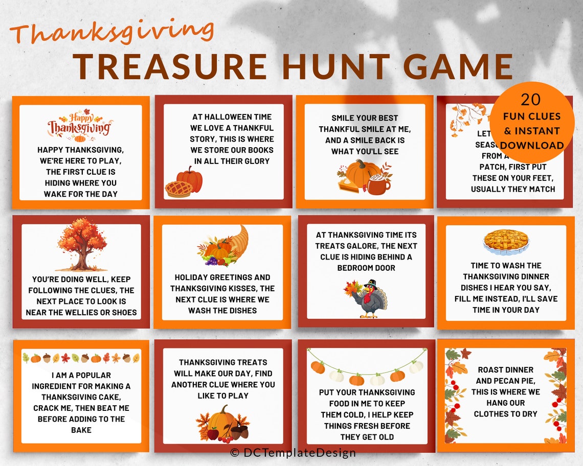 Thanksgiving Treasure Hunt Game Printable, Thanksgiving Party Games ...
