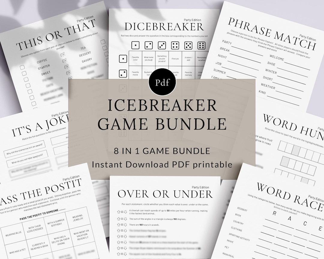 Ice Breaker Games Bundle Printable Conversation Starters, Icebreaker ...