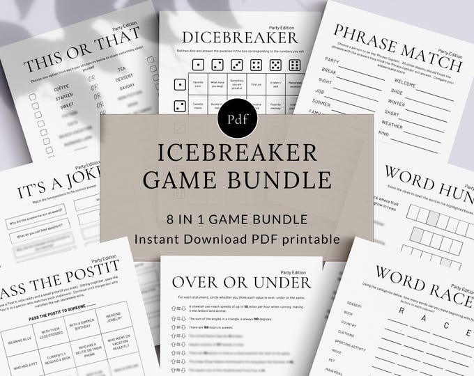 Icebreaker Games Bundle, Printable Conversation Starters, Pastel Party ...
