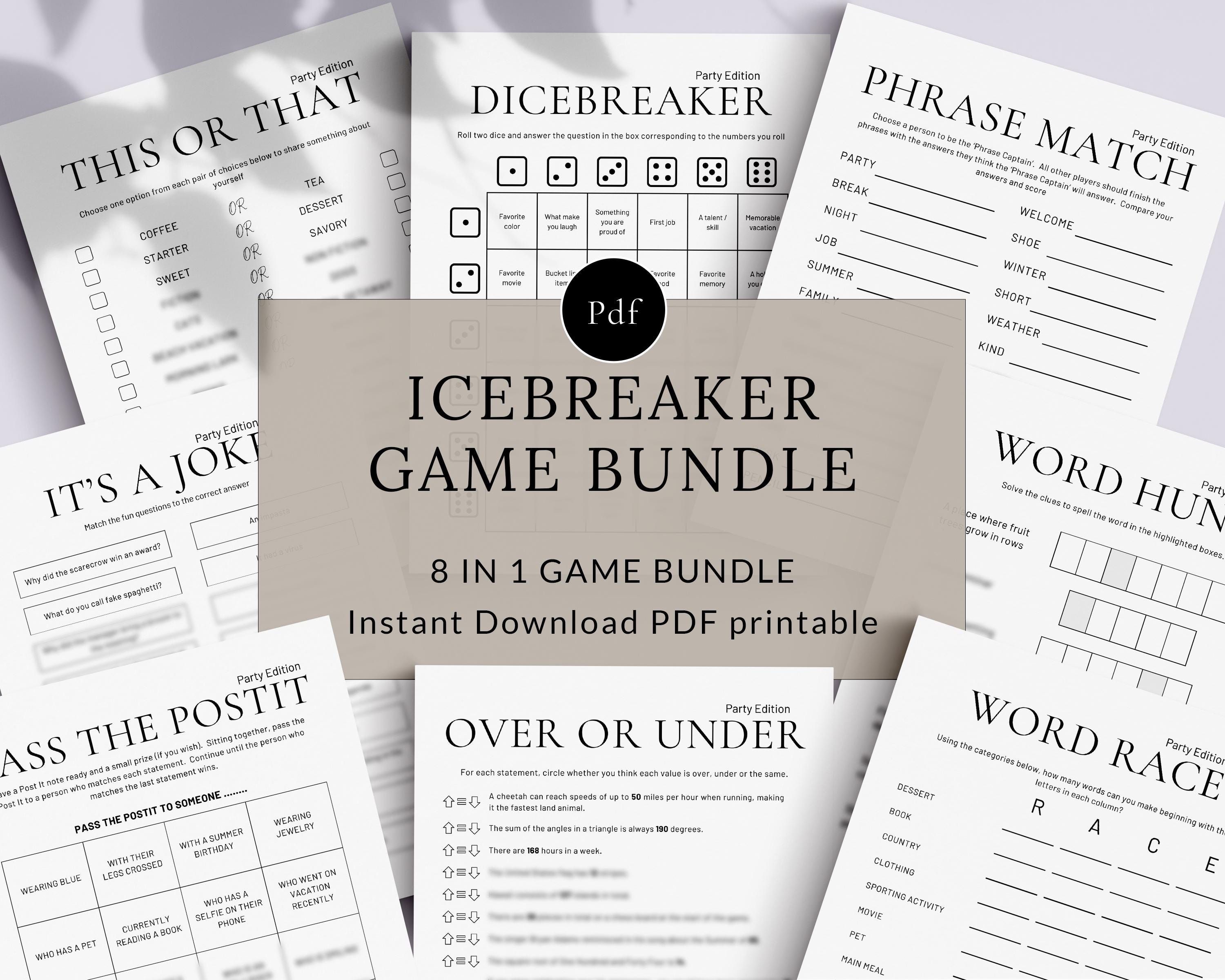 Ice Breaker Games Bundle Printable Conversation Starters, Icebreaker ...