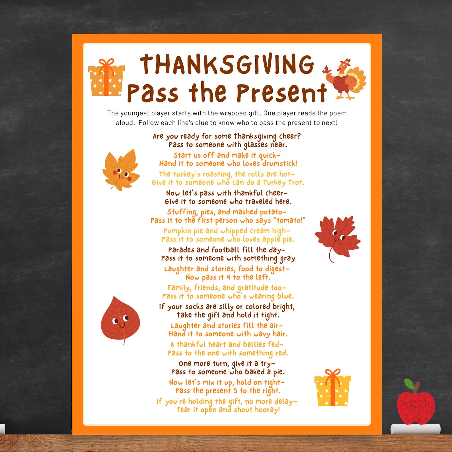 Thanksgiving Pass the Present Game, Thanksgiving Game for Adults Kids ...