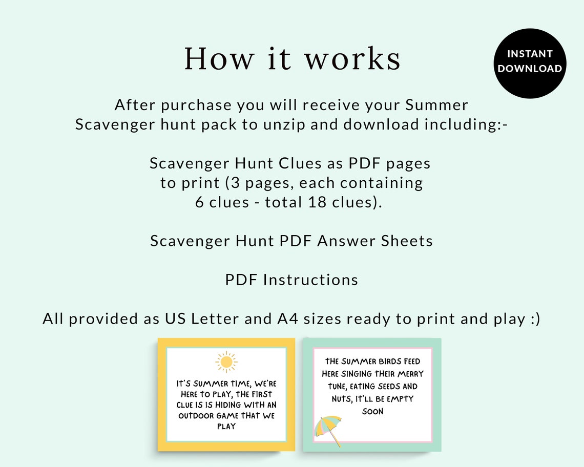 Summer Scavenger Hunt Game, Outdoor Scavenger Hunt Clues, Garden ...