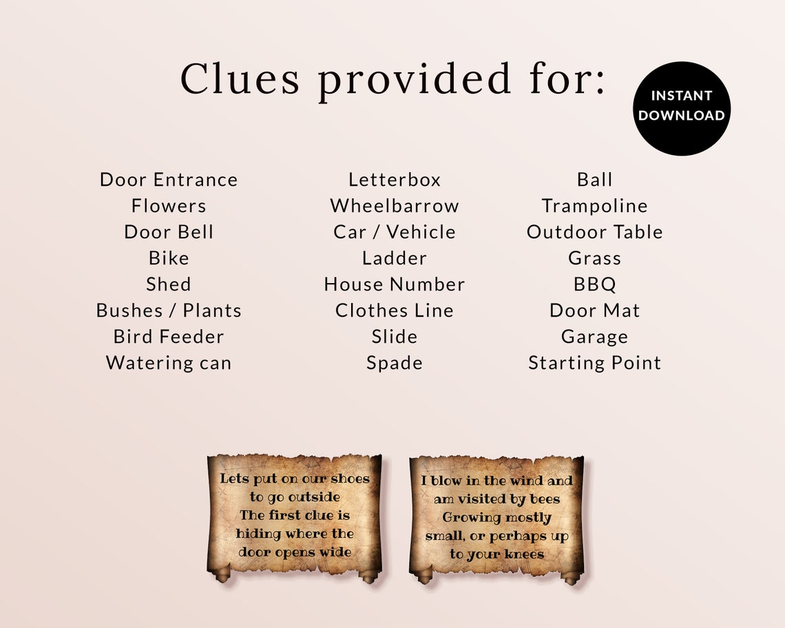 Outdoor Scavenger Hunt Clues Scavenger Hunt Game Fun Scavenger Hunt ...