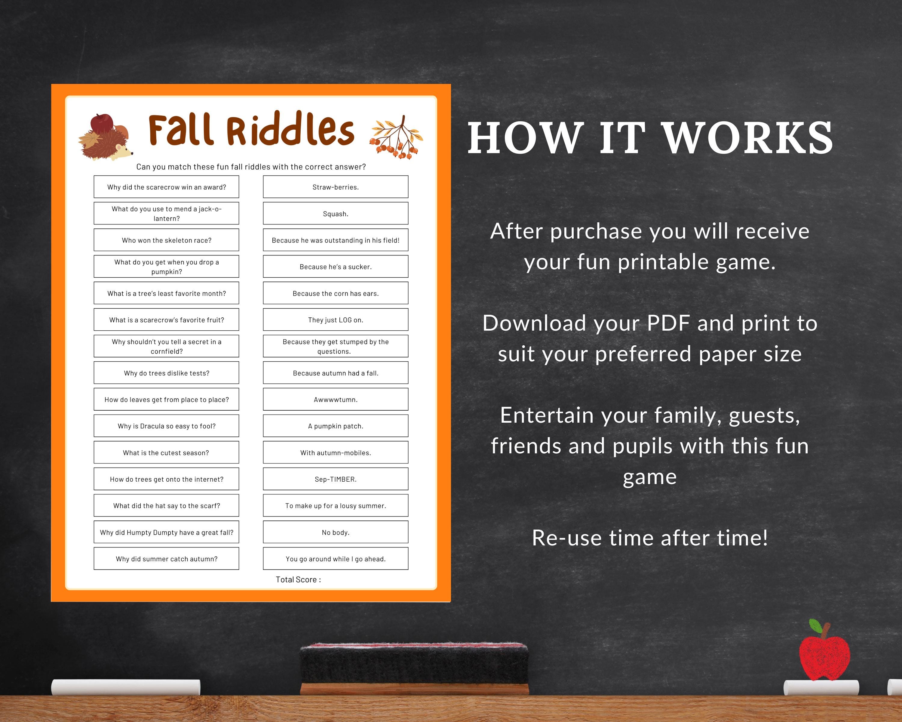 Fall Riddles Party Game, Family Jokes, Autumn Quiz (digital Download ...