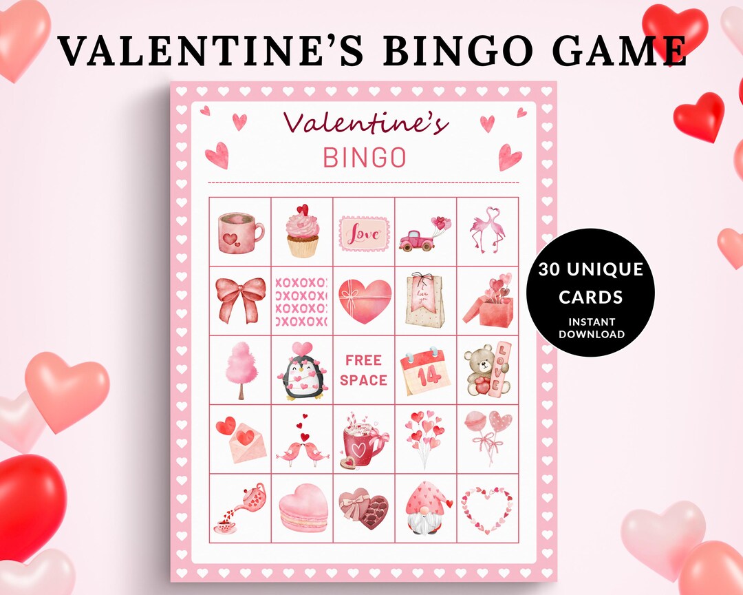 Valentines Day Bingo Game for Kids and Adults, Valentines Family ...