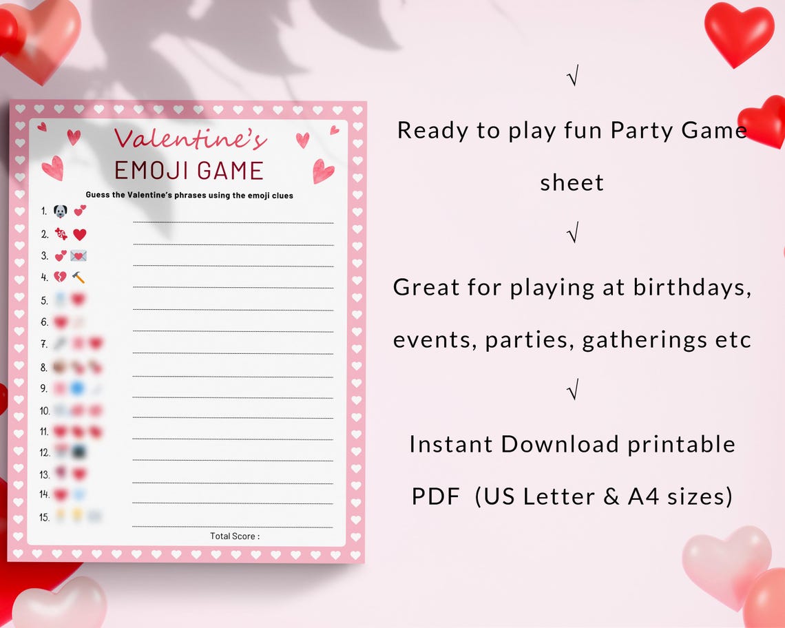 Valentine's Day Emoji Game, Valentine's Day Activity, Valentine's Day ...