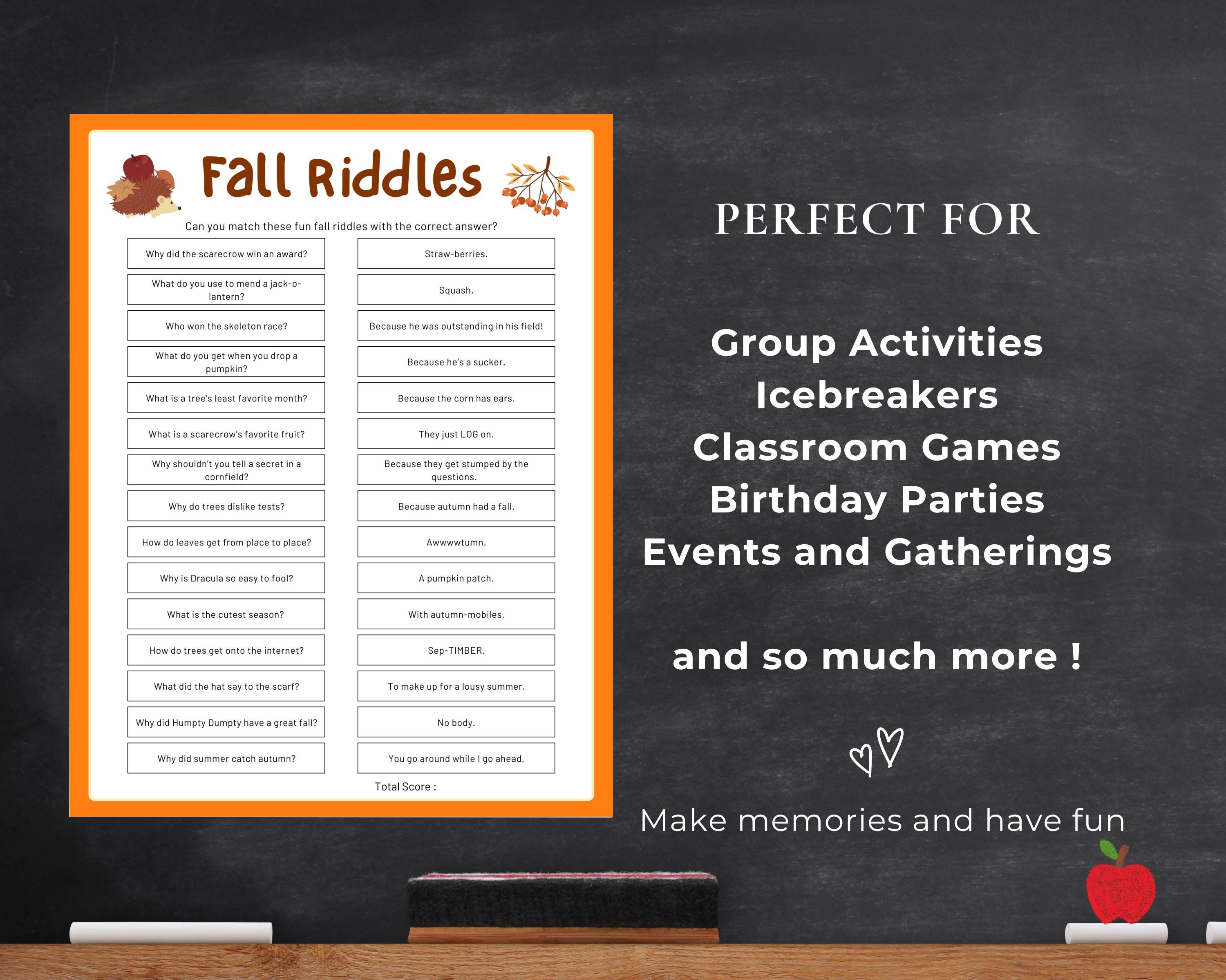 Fall Party Game, Fall Jokes, Autumn Riddles for Kids, Fall Ladies Games ...