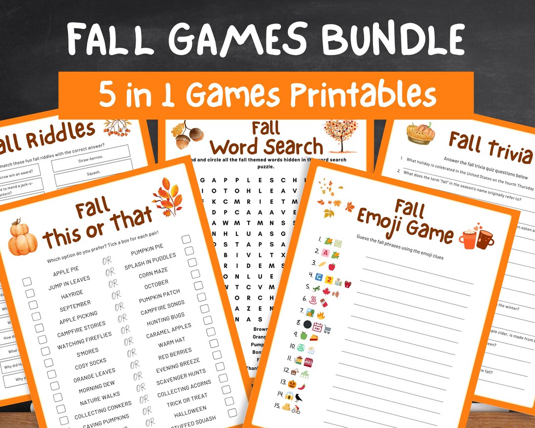 Fall Games Bundle, Autumn Party Games, Printable Games Fall, Fall Party ...