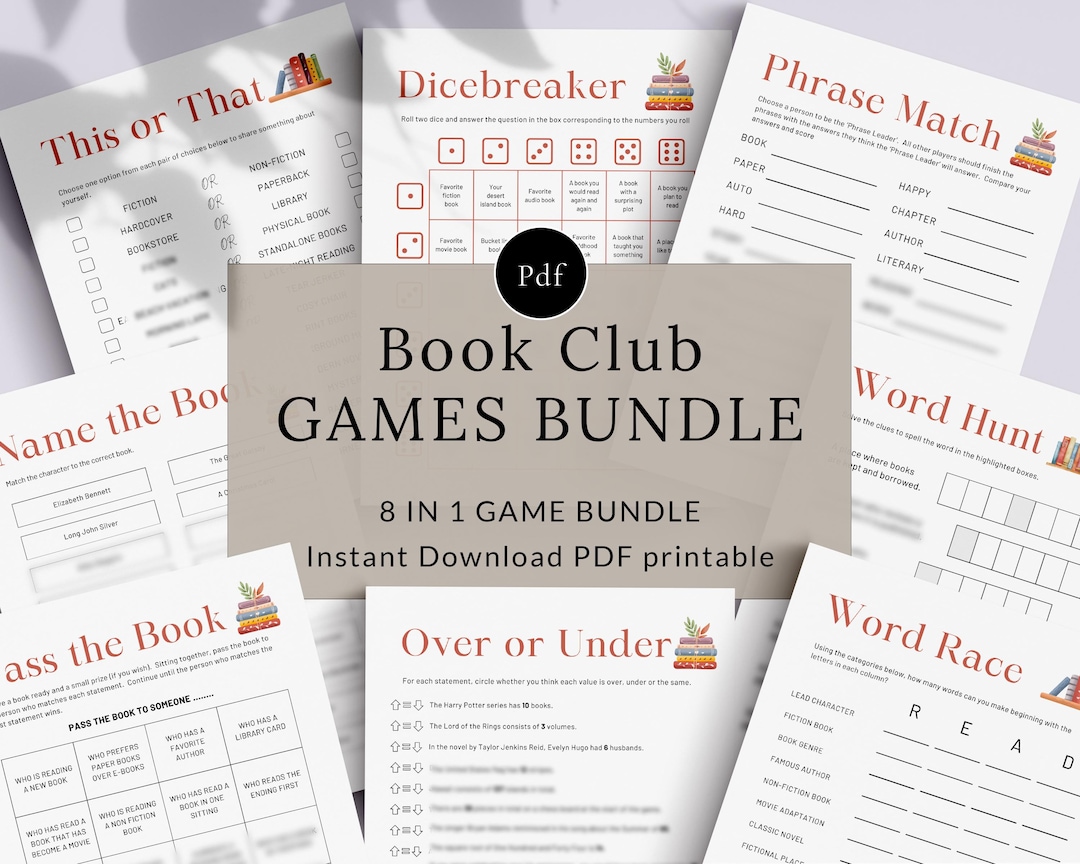 Book Club Games, Book Club Icebreakers, Bookclub Party Games, Book ...