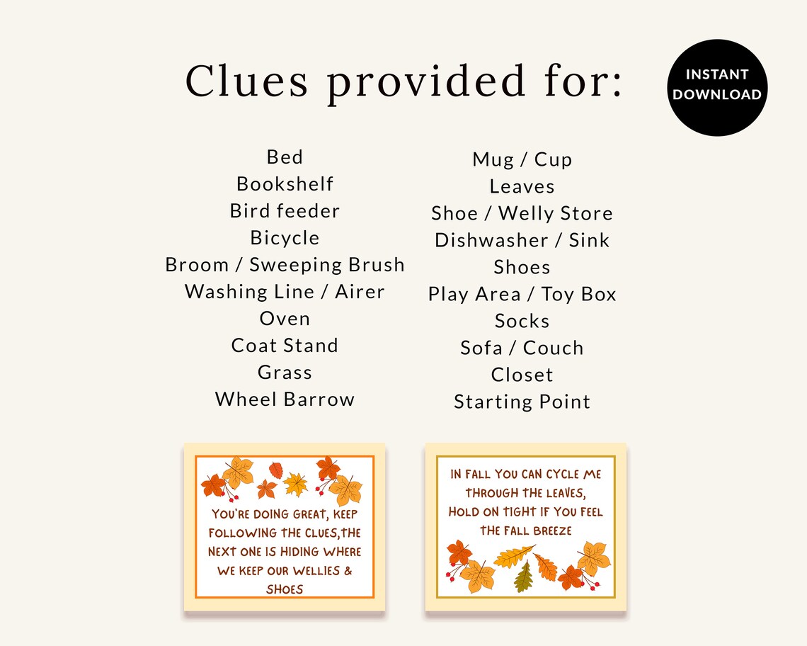 Fall Treasure Hunt Game With Indoor Clues, Autumn Activities for Kids ...
