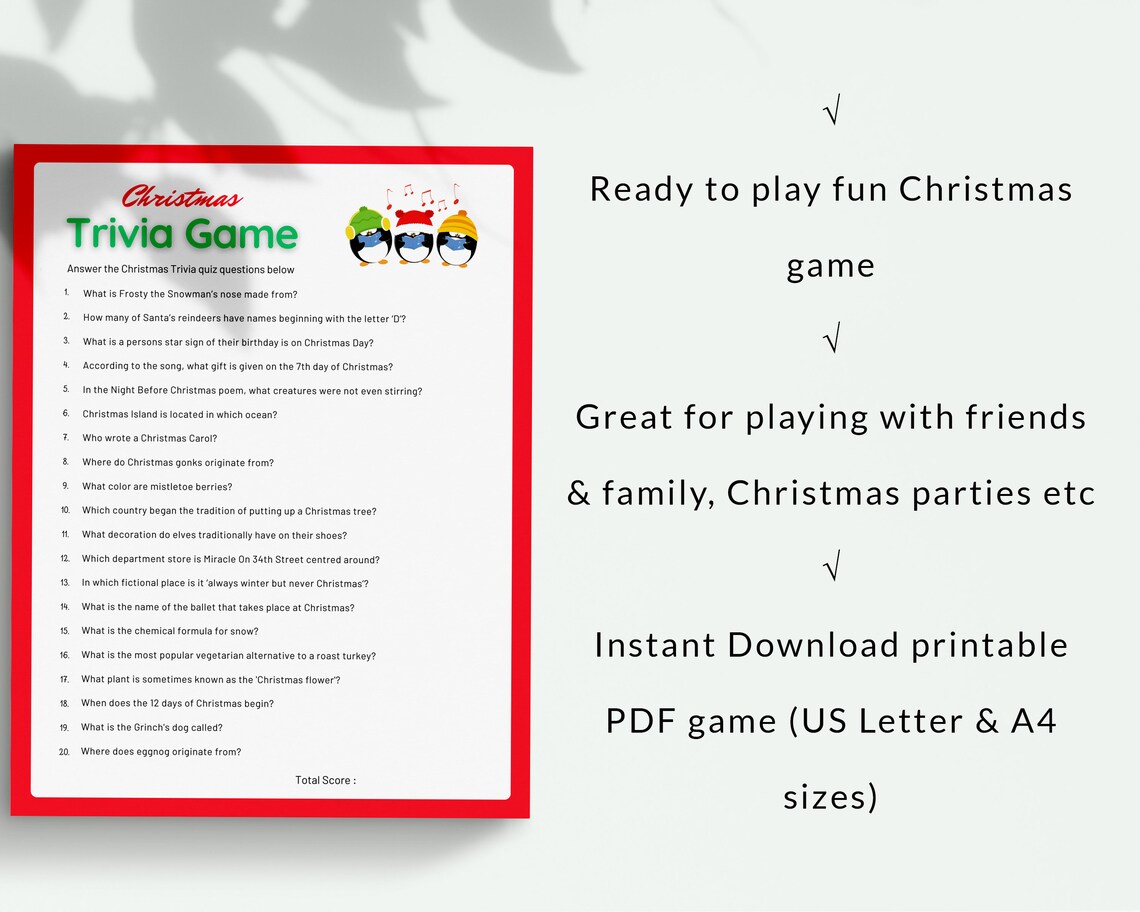Printable Christmas Quiz, Family Christmas Games, Christmas Party Games ...