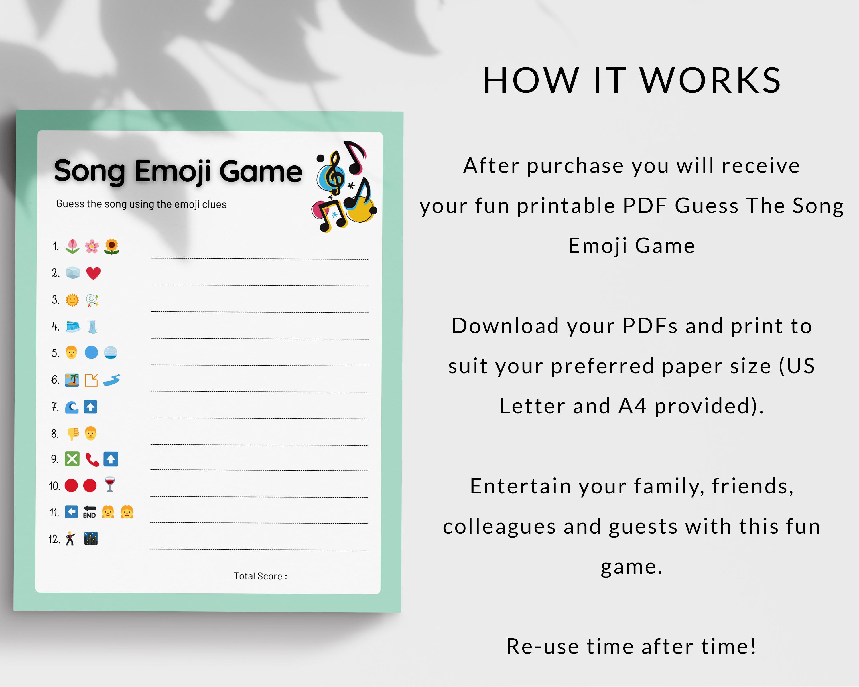 Emoji Pictionary Game, Guess the Song Emoji Game, Party Game Ideas ...