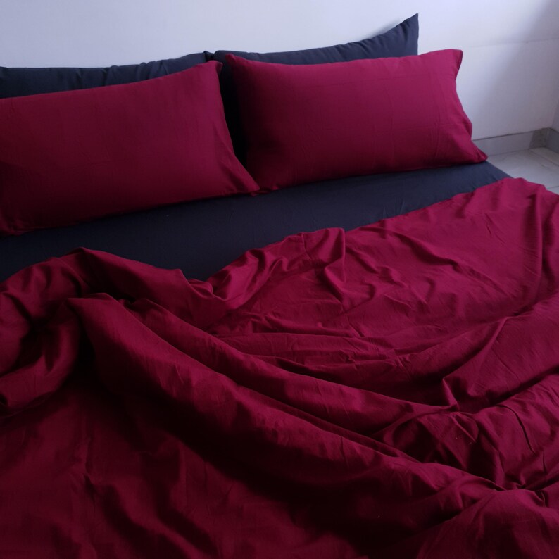 Linen Duvet Cover Berry With Pillow Cases, Linen Duvet Cover With Ties ...