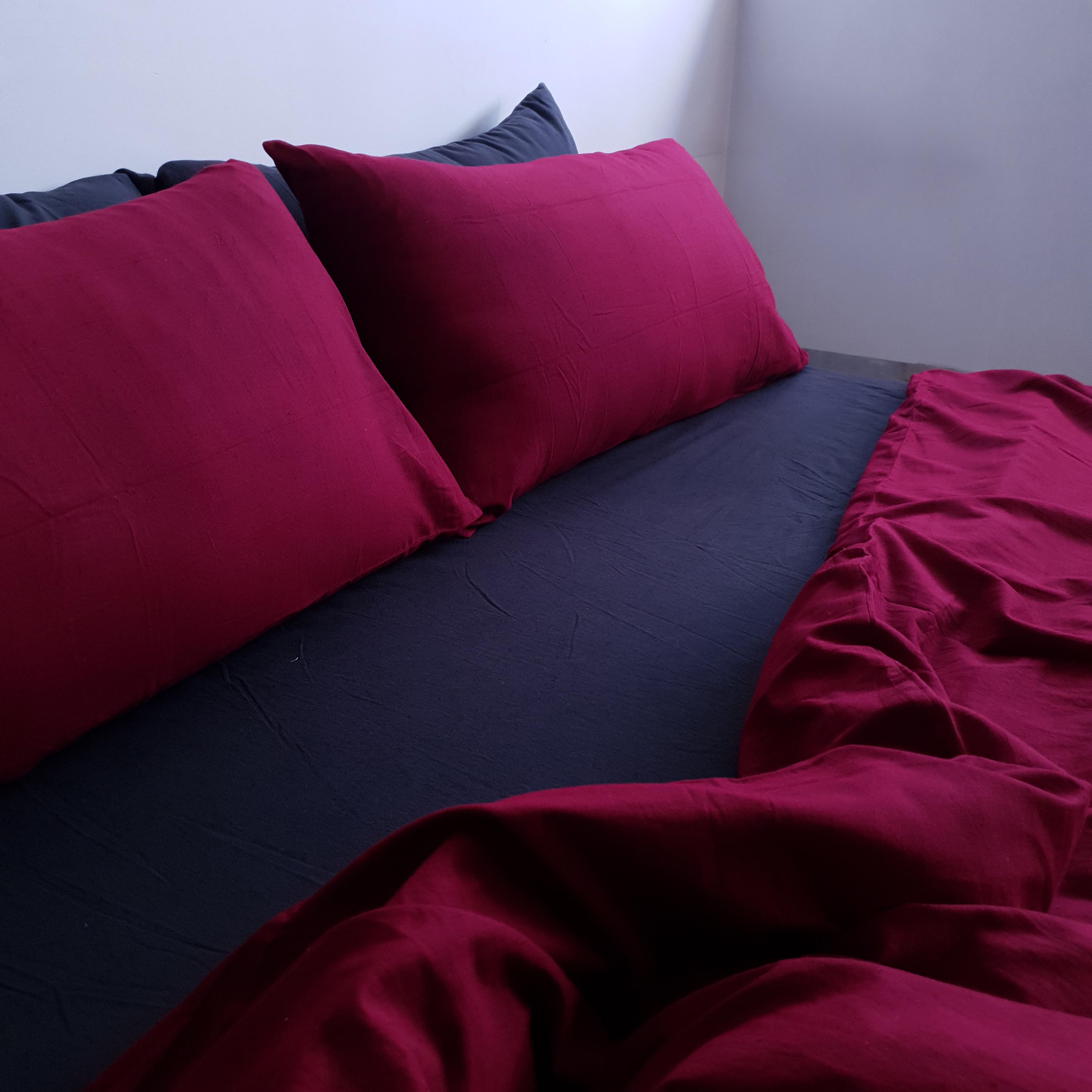 Linen Duvet Cover Berry With Pillow Cases, Linen Duvet Cover With Ties ...