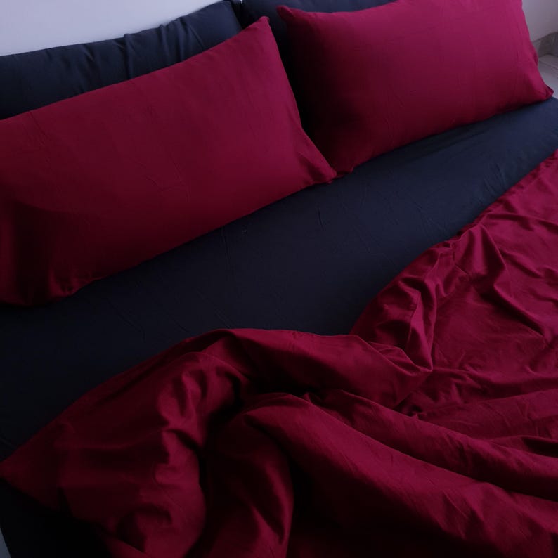 Linen Duvet Cover Berry With Pillow Cases, Linen Duvet Cover With Ties ...
