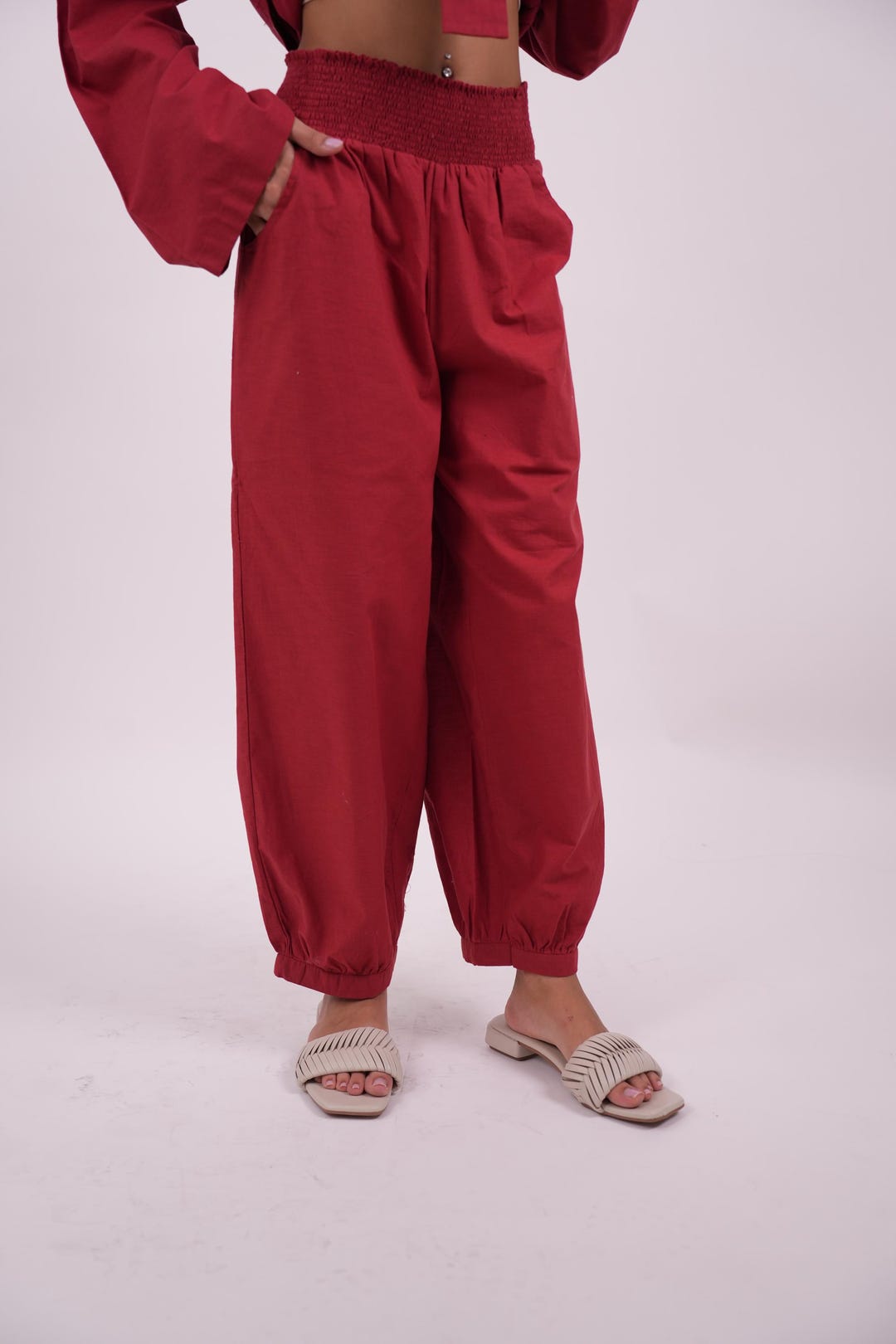 Brick Red Linen Yoga Pants for Women, 100% Linen, Elastic Waist Linen ...