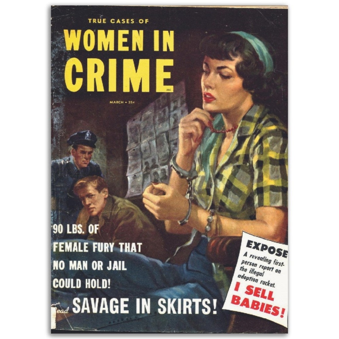 WOMEN in CRIME Pulp Magazine Cover "90lbs of Female Fury No Man or Jail ...