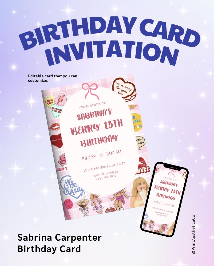 Sabrina Carpenter Birthday Invitation – Editable Canva Template ...
