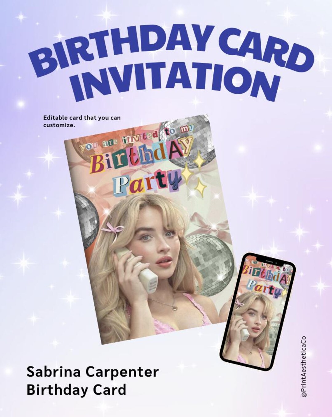 Sabrina Carpenter Birthday Invitation – Editable Canva Template ...