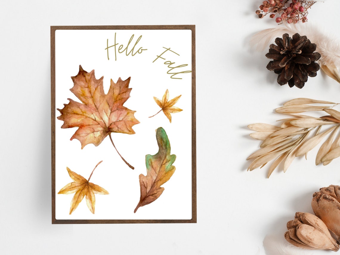 Hello Fall Leaves Printable Wall Art, Fall Leaves Wall Art, Hello Fall ...