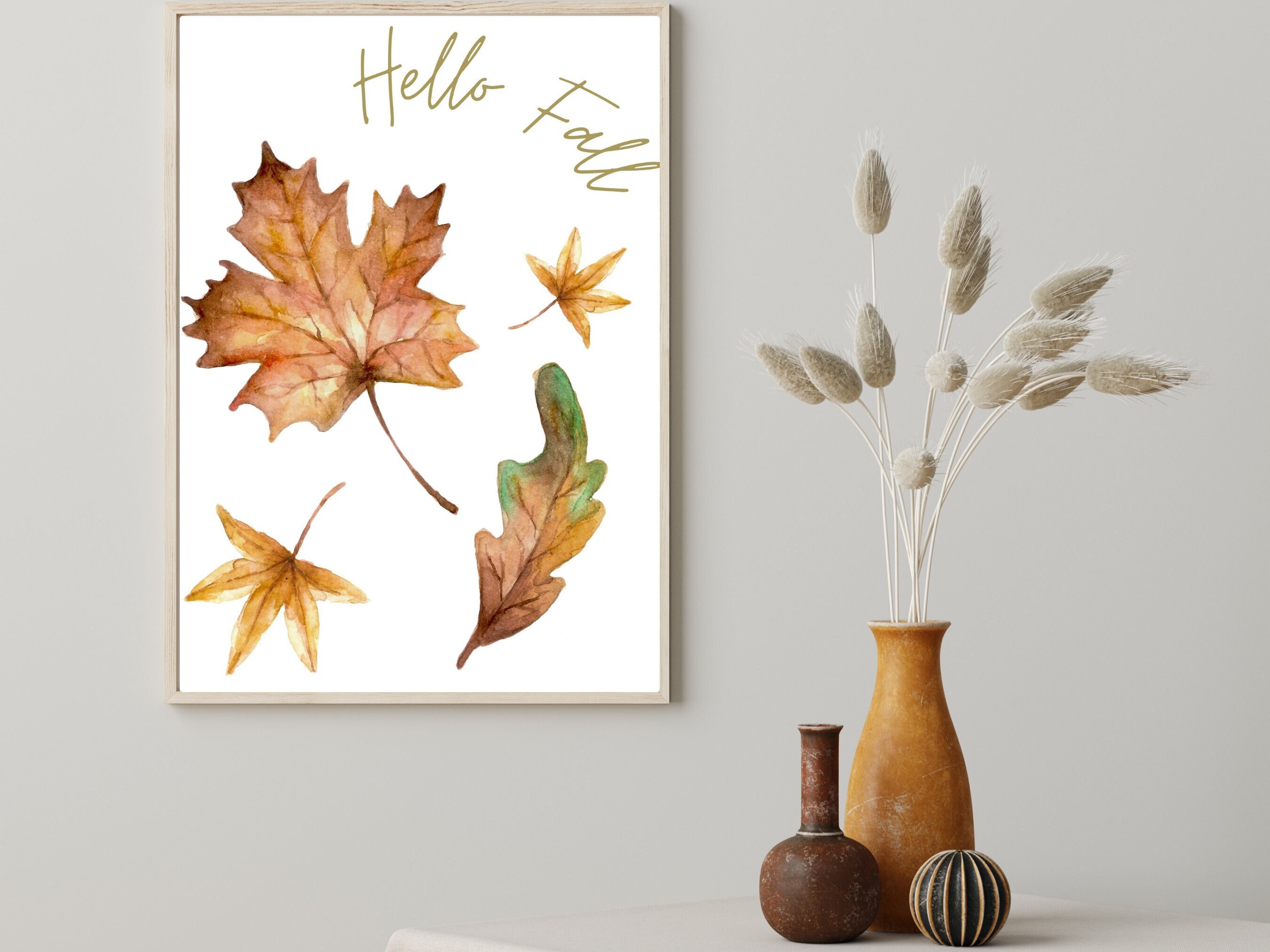 Hello Fall Leaves Printable Wall Art, Fall Leaves Wall Art, Hello Fall ...
