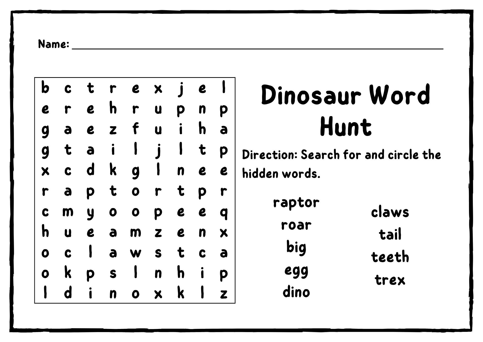Dinosaur Word Search Printable • Kids Activity Sheet • Easy Dino Puzzle ...