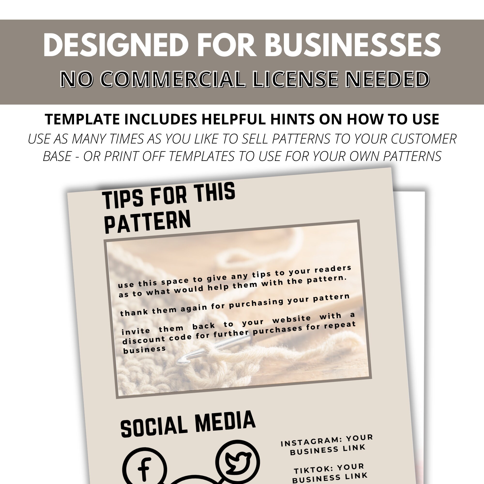 Cream Crochet Pattern Template for Crochet Businesses Social Media Manager Canva Knitting ...