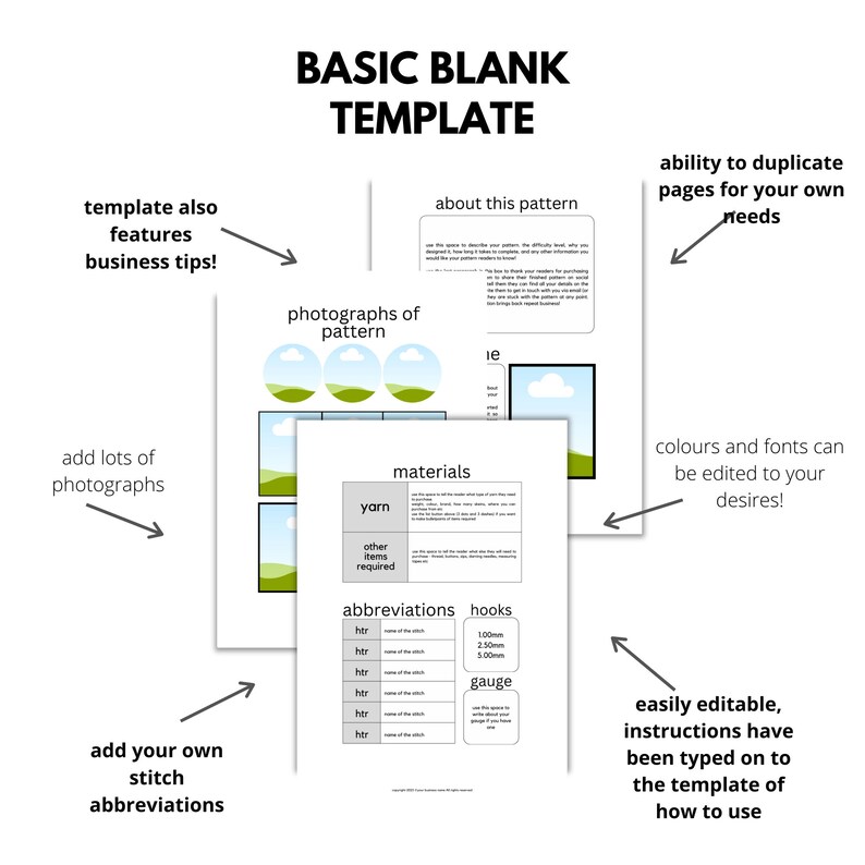 Basic Blank Crochet Pattern Template for Crochet Businesses Social Media Manager Canva Knitting ...