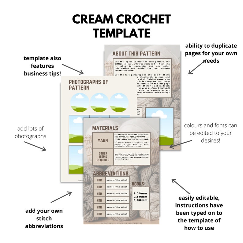 Cream Crochet Pattern Template | for Crochet Businesses | Social Media Manager | Canva ...