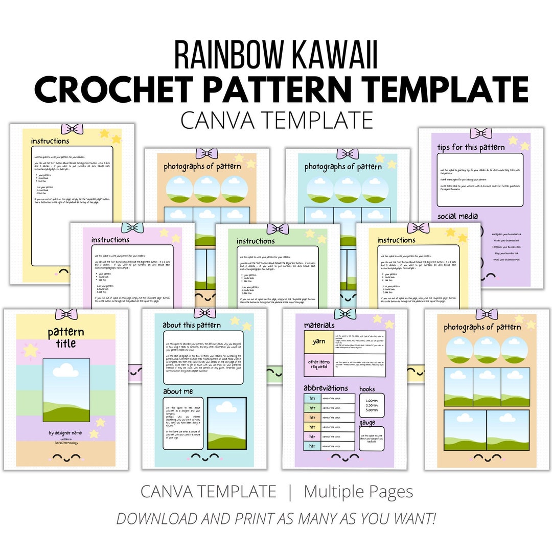 Rainbow Kawaii Crochet Pattern Template for Crochet Businesses Social ...