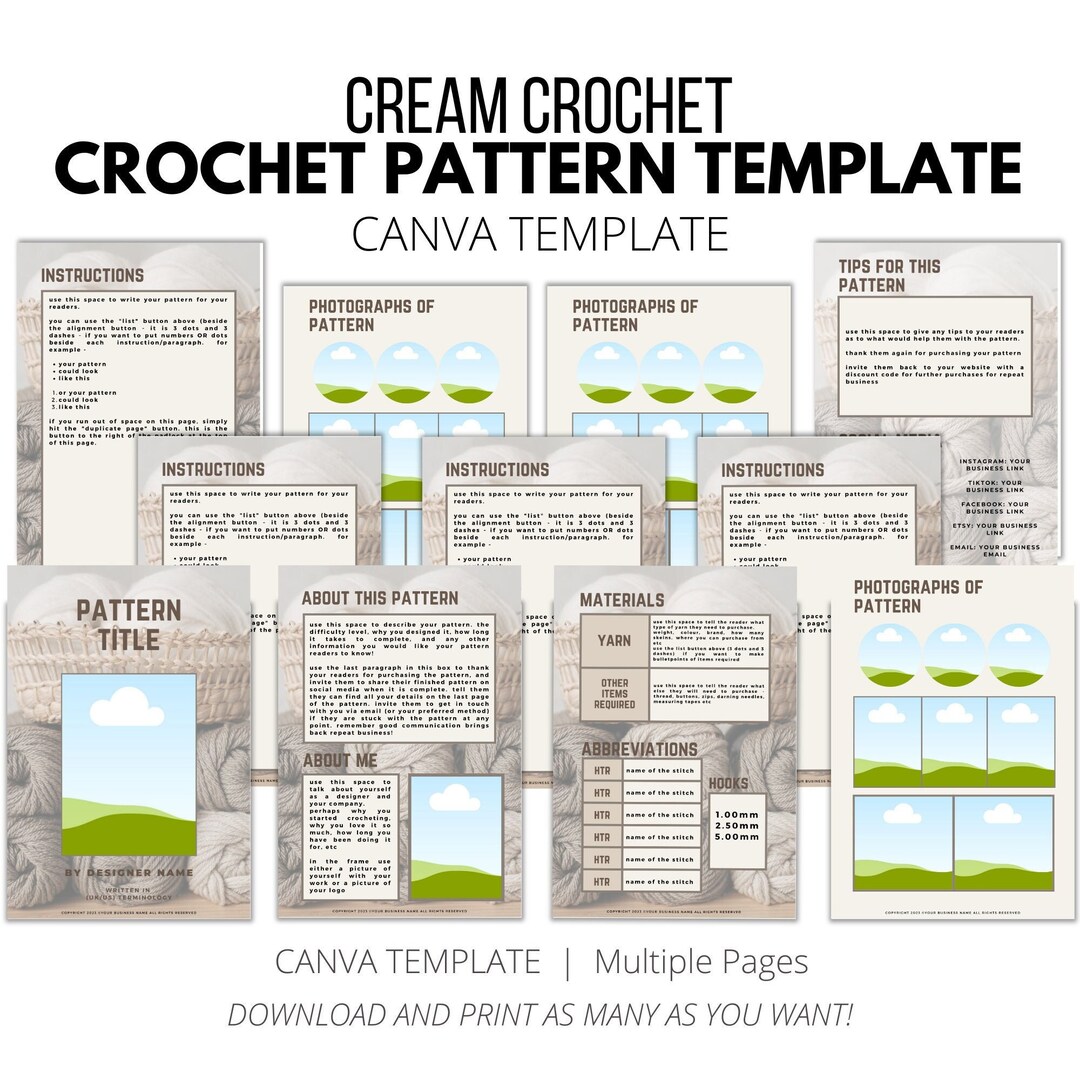 Cream Crochet Pattern Template | for Crochet Businesses | Social Media ...