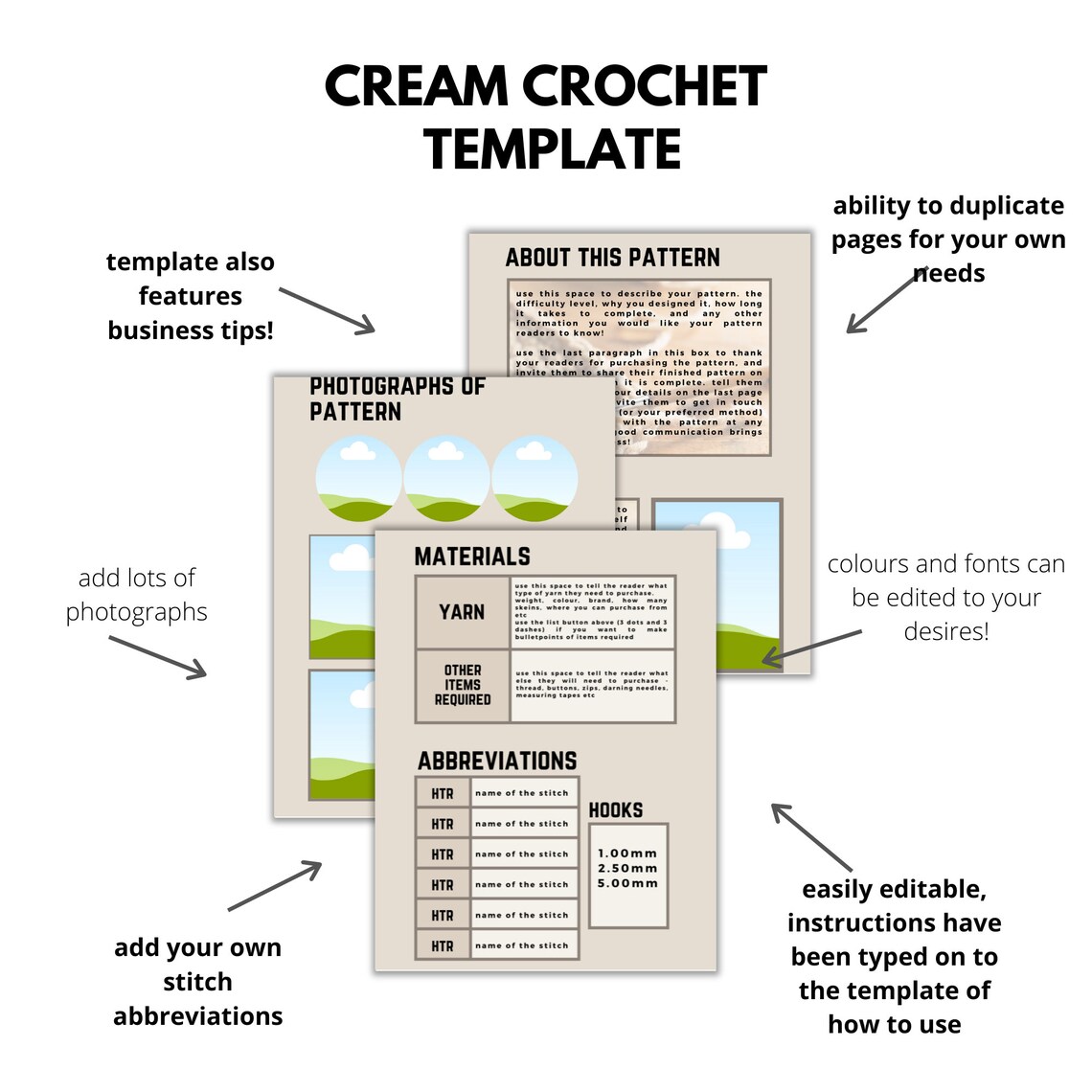 Cream Crochet Pattern Template for Crochet Businesses Social Media ...