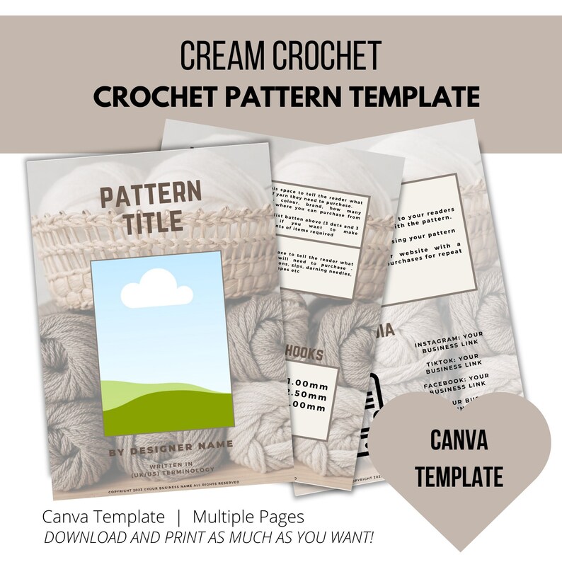 Cream Crochet Pattern Template | for Crochet Businesses | Social Media Manager | Canva ...