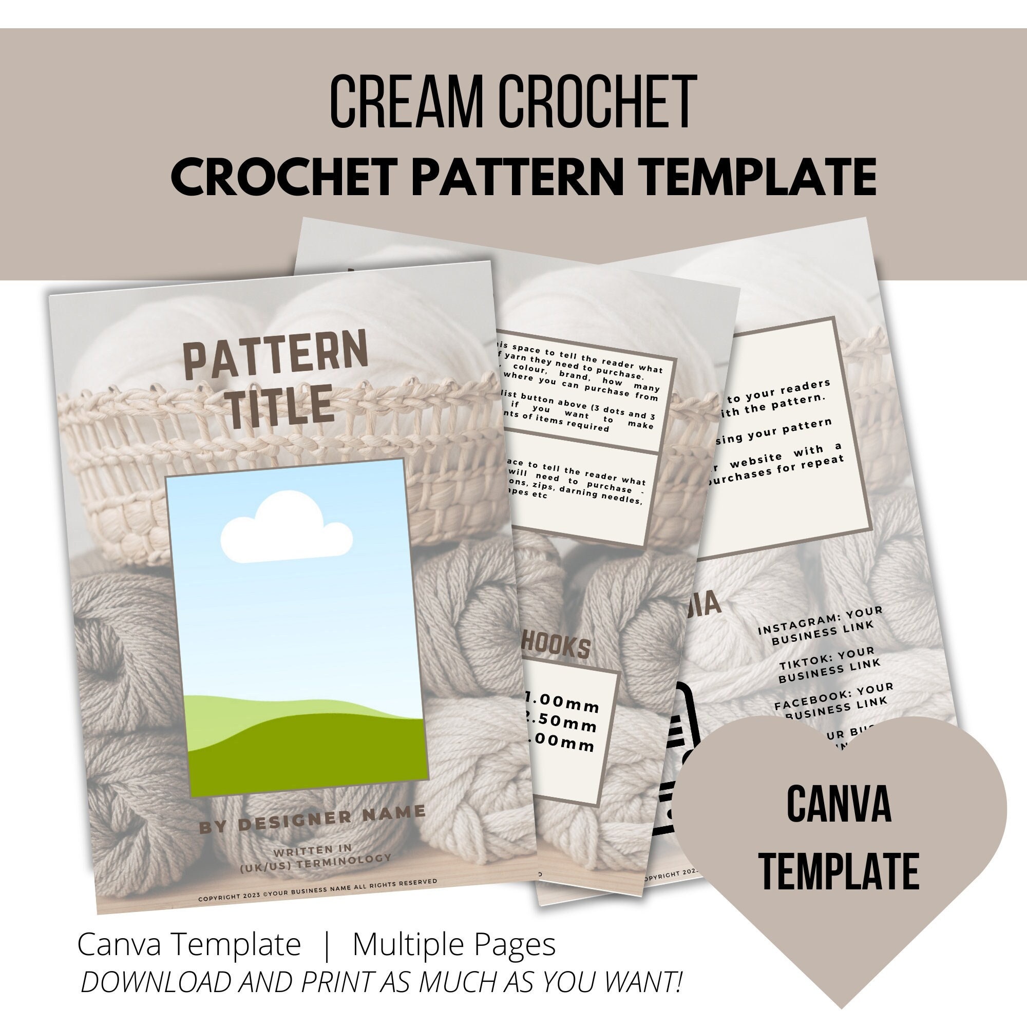 Cream Crochet Pattern Template | for Crochet Businesses | Social Media Manager | Canva ...
