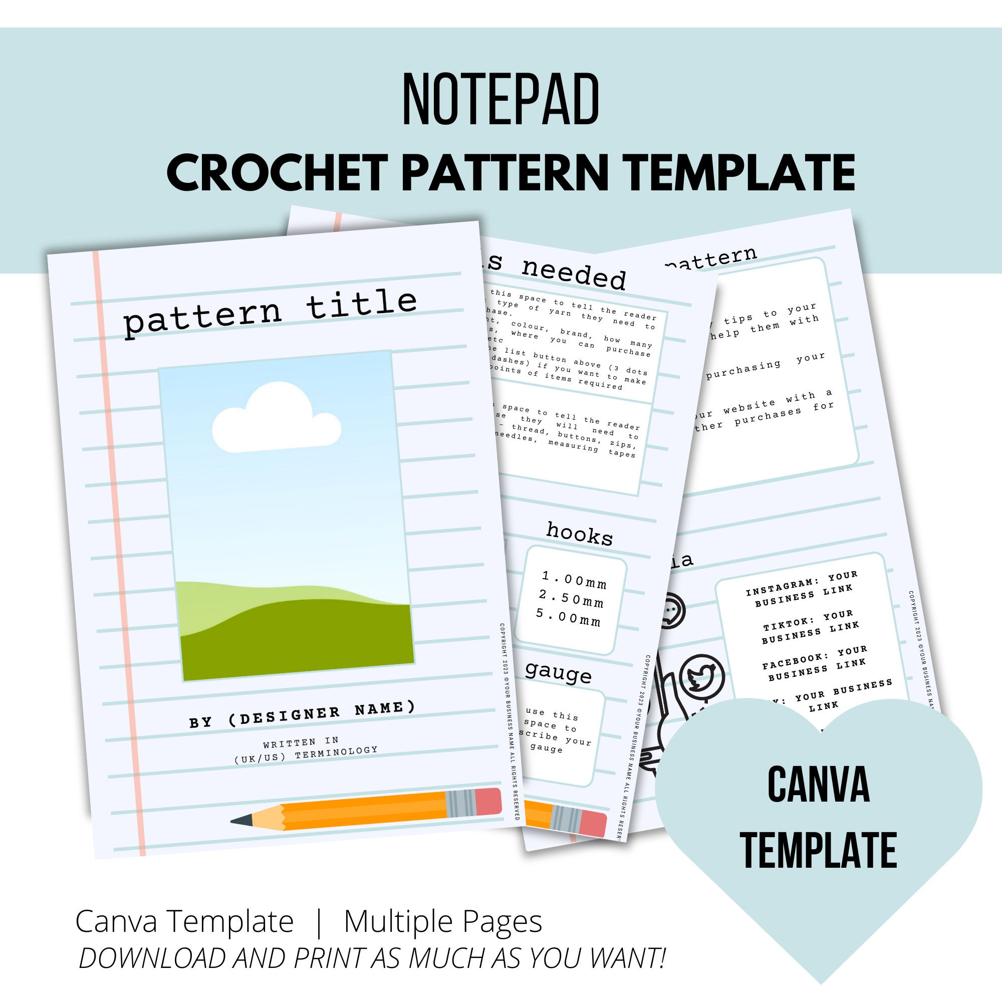 Notepad Crochet Pattern Template | for Crochet Businesses | Social ...