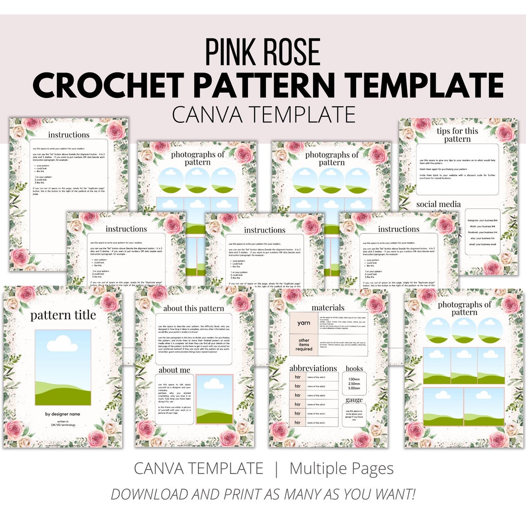 Pink Rose Crochet Pattern Template for Crochet Businesses Social Media ...