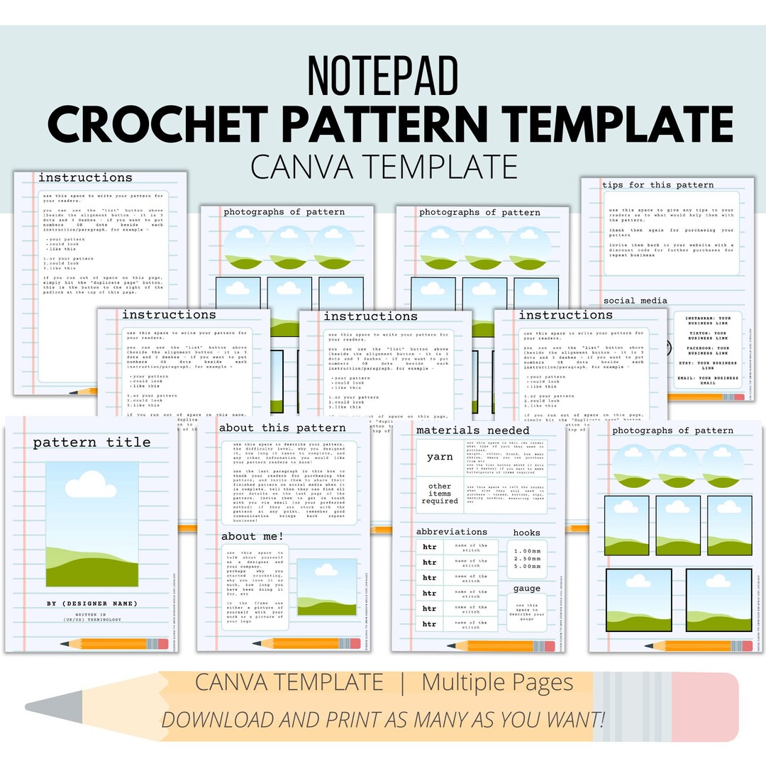 Notepad Crochet Pattern Template for Crochet Businesses - Etsy