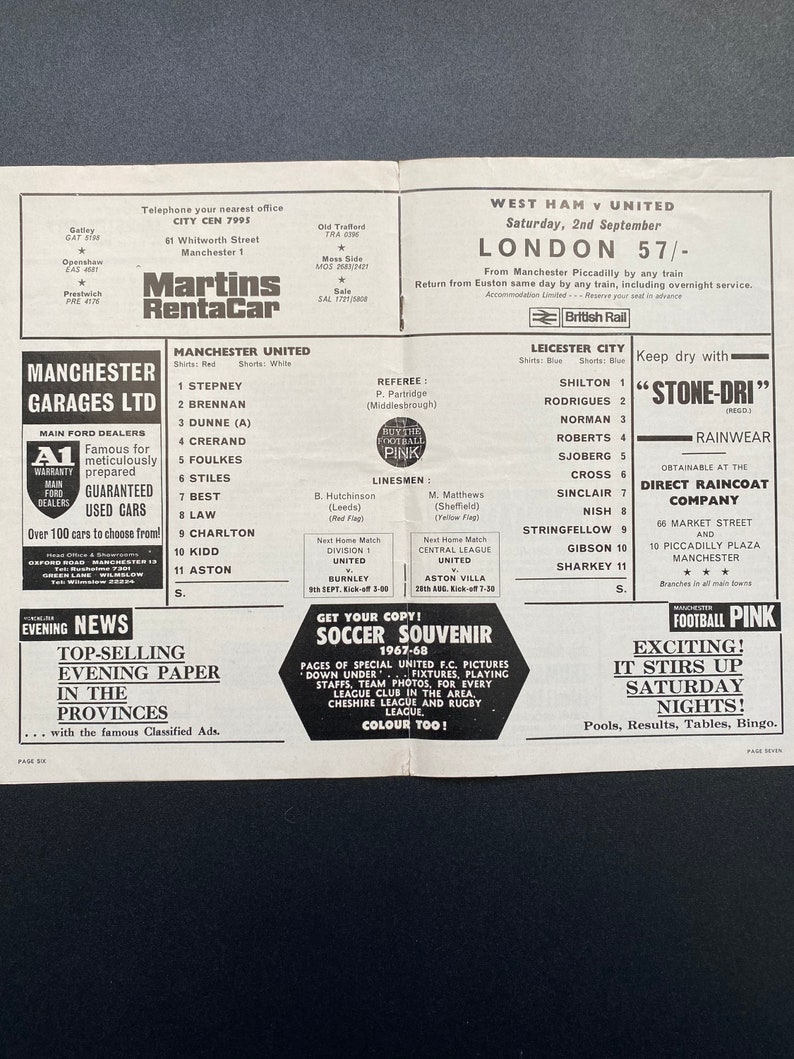 Original Football Programme 1967 Manchester United Vs Leicester City ...